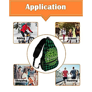 Sling Backpack, St. Patrick's Day Lucky Green Clover Leaves Green Plaid Waterproof Lightweight Small Sling Bag, Travel Chest Bag Crossbody Shoulder Bag Hiking Daypack for Women Men