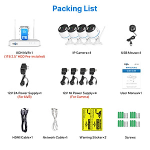 [Full Color Night Vision] Hiseeu Wireless Security Camera System 3MP Spotlight IP Cameras WiFi Surveillance System with 2 Way Audio,Light&Sound Alarm with 8CH NVR 1TB Hard Drive Compatible Alexa