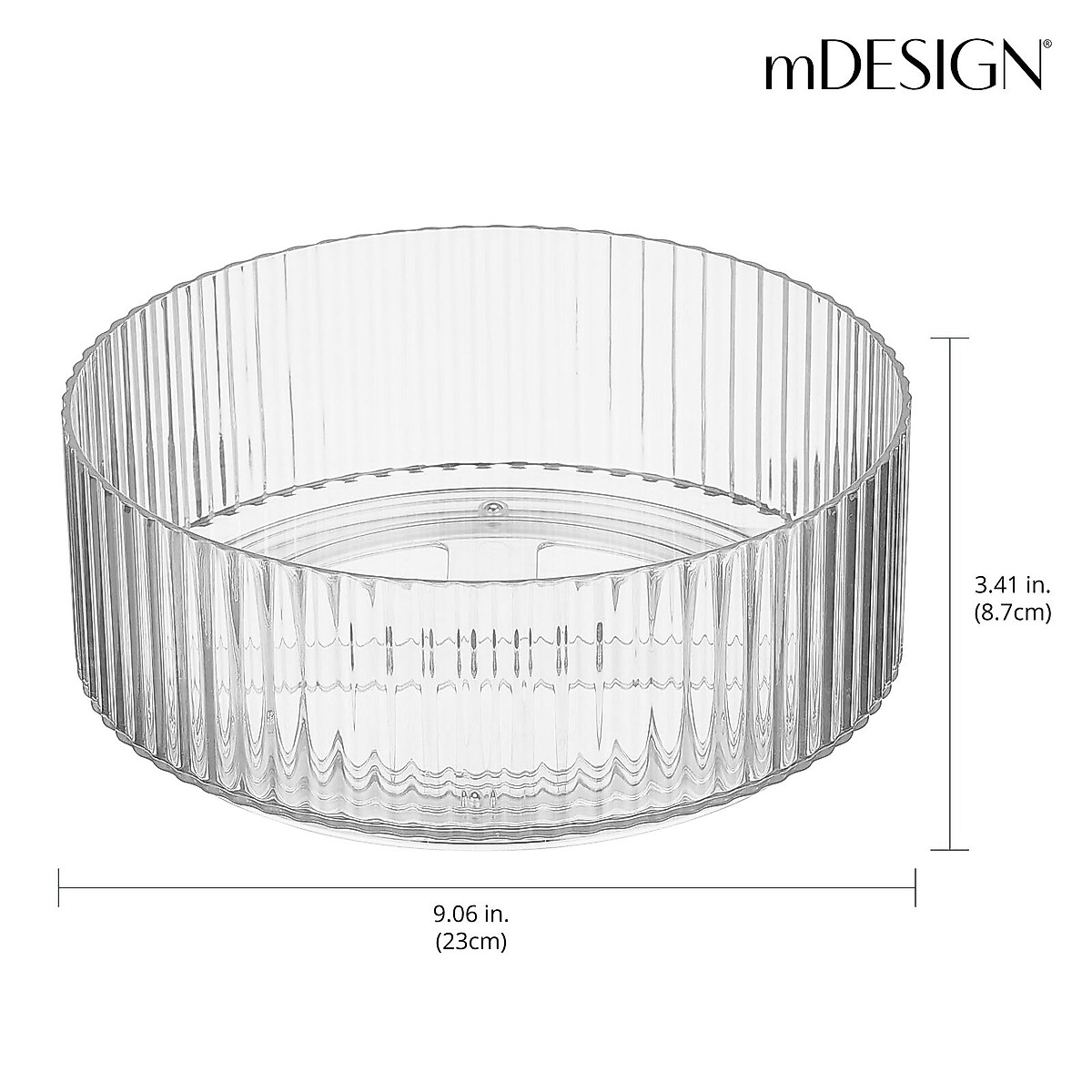 mDesign Fluted Lazy Susan Turntable Plastic Spinner for Kitchen and Bathroom Cabinet, Cupboard, Countertop Organizing, Rotating Organizer for Condiments, Jewelry, Accessories, 9" Round - 2 Pack, Clear