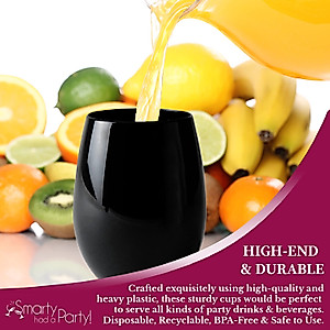 Smarty Had A Party Plastic Wine Tumbler, Wine Glasses 12 oz Stemless Wine Glass, Black Glass Cups, Black Glassware for Wedding, Black Drinking Glasses, 64 pcs (Black Cups)