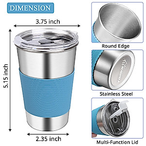 Rommeka Water Tumbler with Lids, 6 Pack Stainless Steel Spill Proof Reusable Stacking 16oz Drinking Cups with Lids for Kids and Adults