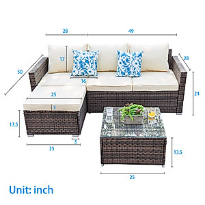 Suntone Patio Furniture Set All Weather Wicker Outdoor Sectional Patio Couch Rattan Patio Sectional with Table and Chairs, 3 Piece Patio Sofa Set, Beige