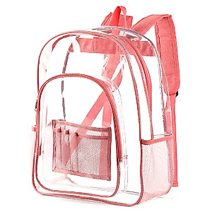 Keepcross Pink Clear Backpack for Women Girls,Heavy Duty Clear Bookbags for School College Work Security