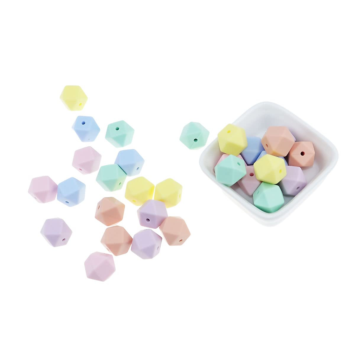 60Pcs Hexagon Silicone Beads 14mm for DIY Bracelet Necklace Women Jewelry Makeing Soft Colorful Loose Beads Handmade Supplies 62 Colors