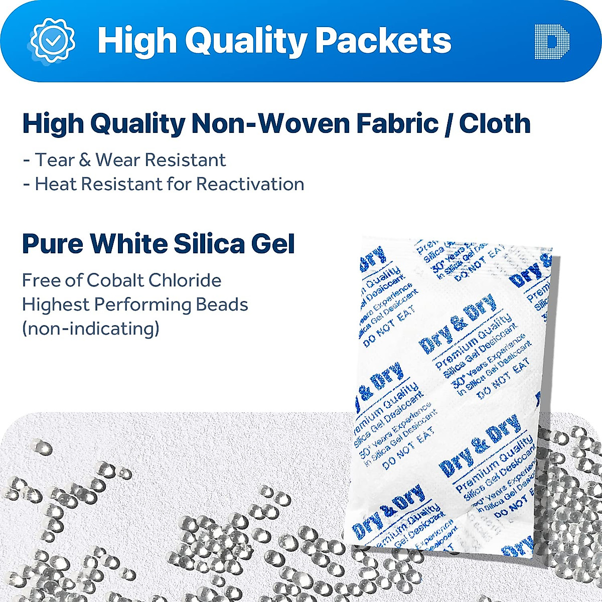 Dry & Dry 30 Gram [20 Packets] Silica Gel Packets Desiccants, Silica Packets - Rechargeable Silica Gel Packs, Silica Gel Packets, Desiccants Packets, Silica Gel