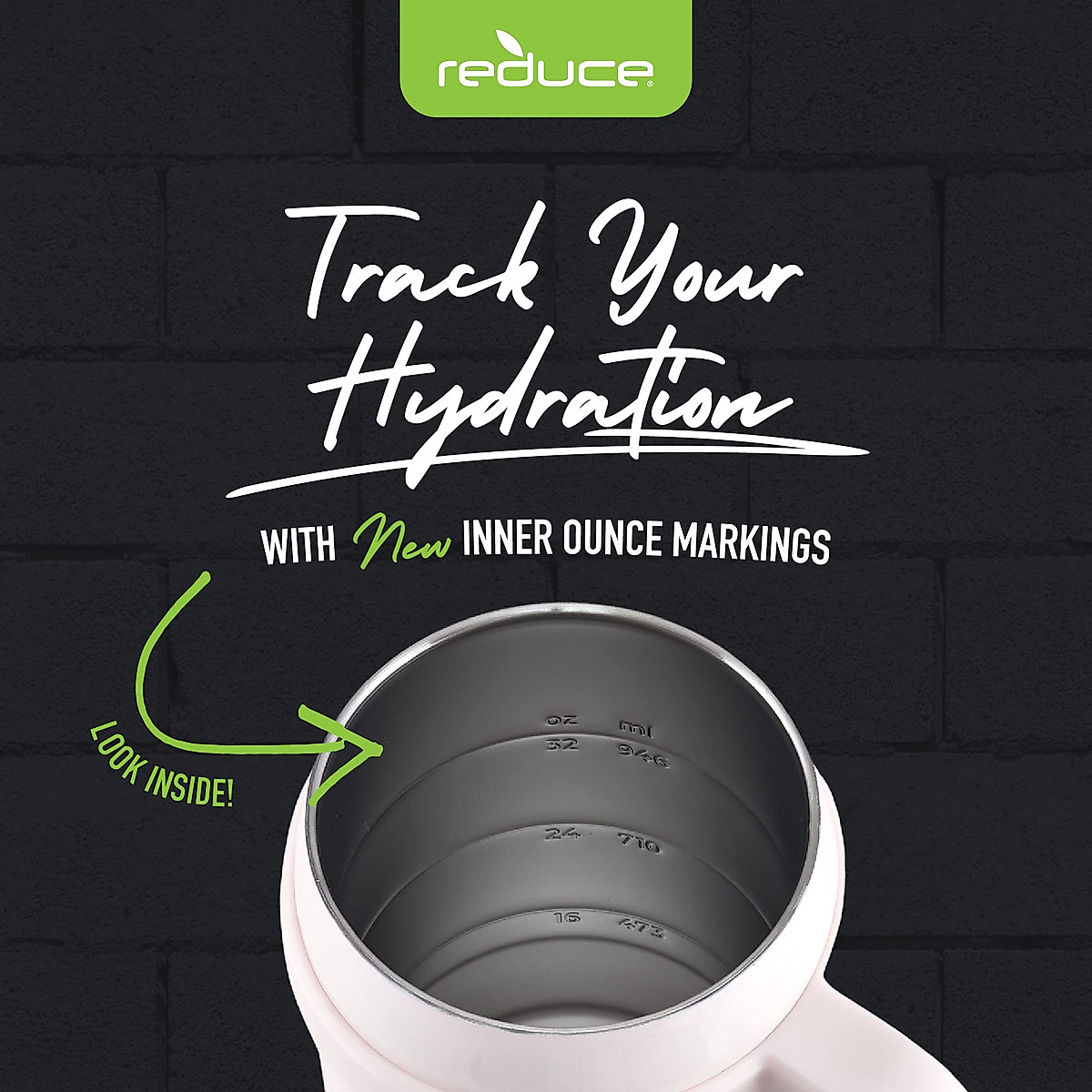 REDUCE Cold1 40 oz Tumbler with Handle - Vacuum Insulated Stainless Steel Water Bottle for Home, Office or Car, Reusable Mug with Straw or Leakproof Flip Lid, Keeps Drinks Cold All Day- Gloss Cotton