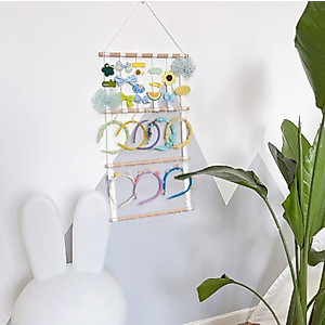 BetterJonny 1Pc Headband and Bow Holder for Girls Hair Bows, White Hanging Baby Headbands Storage Organizer with 30Pcs Stainless Steel Hooks Headband Holder for Room,Door,Wall