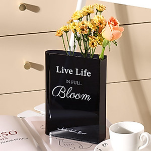 Fixwal Acrylic Book Vase for Home Decor, Modern Book Flower Vase, 6x8 Inches Artistic Irregular Clear Book Vase for Home Bedroom Office Bookshelf Decor (Grey)