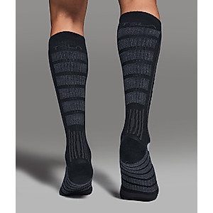 TSLA Men and Women Winter Ski Socks, Calf Compression Snowboard Socks, Warm Thermal Socks for Cold Weather, 2pairs Black/Black &amp; Orange, Medium