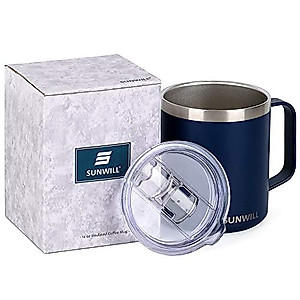SUNWILL 14 oz Coffee Mug, Vacuum Insulated Camping Mug with Lid, Double Wall Stainless Steel Travel Tumbler Cup, Coffee Thermos Outdoor, Powder Coated Navy Blue