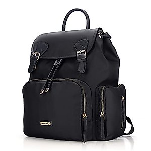 Hafmall Diaper Bag Backpack, Multifunctional Stylish Baby Bag with Stroller Hooks for Boys Girls, Travel Diaper Backpack for Mom Dad, Black Maternity Nappy Bag
