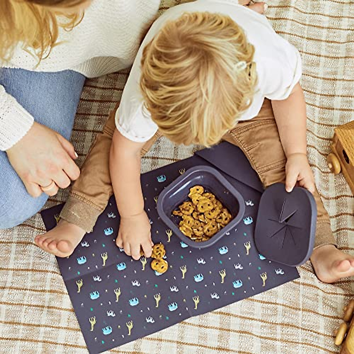 Austin Baby Co Silicone Collapsible Snack Bowl – Reusable Snack Container with Two Specialized Lids – BPA free, Dishwasher Safe and Leakproof for Toddlers & Babies