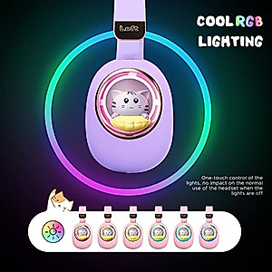 QearFun Kids Bluetooth Headphones with Mic, Led Light Up Cat Over Ear Wireless Headphones for iPad/Tablet/PC/School, Birthday Gifts for Girls/Kids/Toddler (Purple)