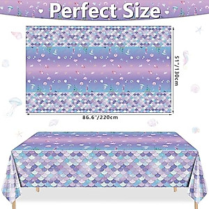 4 Pcs Mermaid Tablecloths, Mermaid Birthday Table Covers, Rectangular Mermaid Ocean Sea Fish Scales Table Cloths for Girls Under the Sea Baby Shower Mermaid Party Supplies, 51 x 86 Inch (Mermaid)