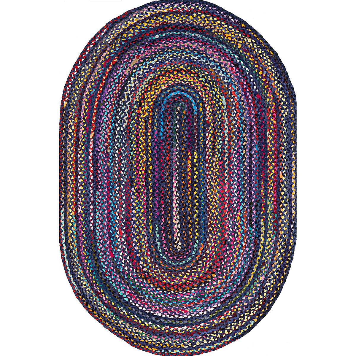 nuLOOM Tammara Bohemian Hand Braided Area Rug, Oval 5x8, Blue