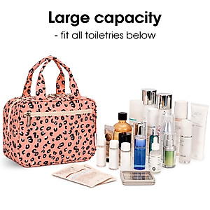 Narwey Full Size Cheetah Toiletry Bag Women Large Makeup Bag Organizer Travel Cosmetic Bag for Toiletries Essentials Accessories (Leopard)