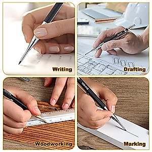 Enhon 2 MM Carpenter Pencils Set with 12 Marker Refills and Sharpener, Mechanical Carpenter Pencil Woodworking Marking Tool Solid Deep Hole Construction Pencil, Extended Needle-Nose Tip (Black)