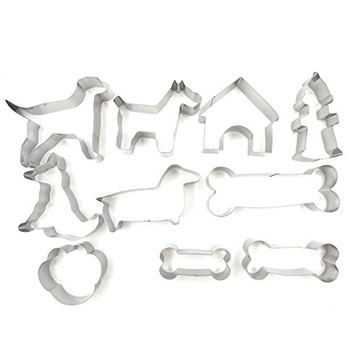 JOKUMO Dog Lover Complete Cookie Cutters Set – 10 PC High Grade 430 Stainless Steel –Golden Retriever, Miniature Schnauzer, Dachshund, Dog sit position, Dog Paw, Dog House, Fire Hydrant and 3 Dog Bone