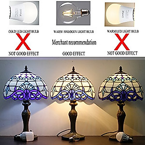 WERFACTORY Tiffany Floor Lamp Navy Blue White Stained Glass Arched Lamp 12X18X64 Inches Gooseneck Adjustable Corner Standing Reading Light Decor Bedroom Living Room S003B Series