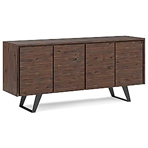 SIMPLIHOME Lowry SOLID ACACIA WOOD 66 Inch Wide Modern Industrial Large 4 Door Sideboard Buffet in Distressed Charcoal Brown, For the Dining Room and Kitchen