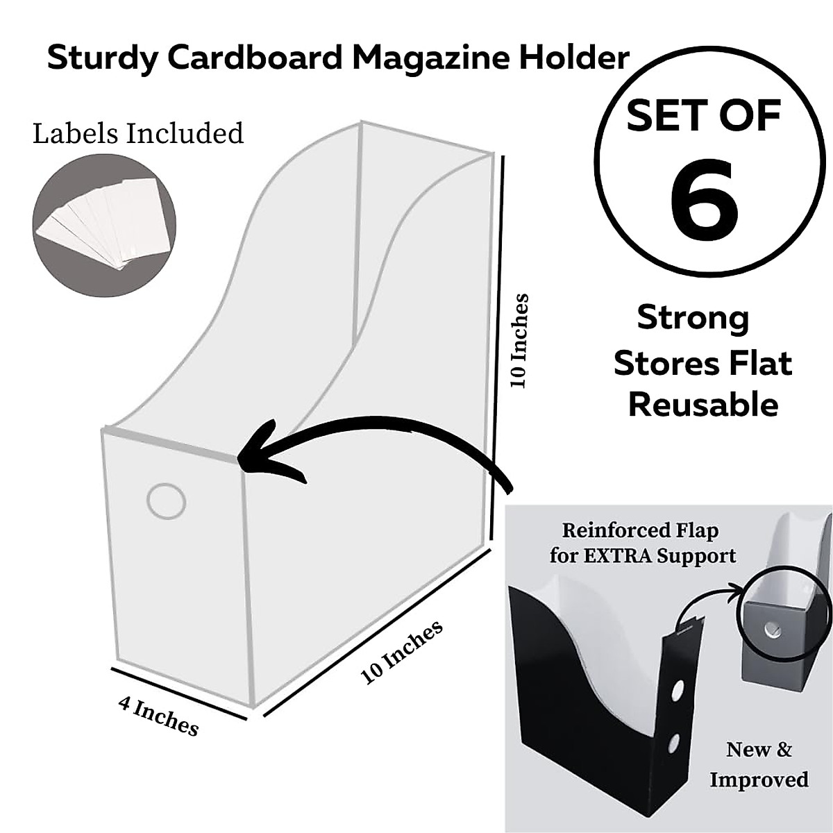 Evelots Magazine File Holder-Organizer-Full 4 Inch Wide-6 Colors-W/Labels-Set/6