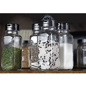 4 oz / 120 ml Clear Glass Square Spice Jar with Black Sifter (4 pack) - Two Sided Sifter Cap (shaker holes/pour open) and Freshness Seal for a professional look