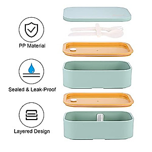 SHUCHENGMAOYI Bento Adults Lunch Box, Japanese Stackable Box 2-In-1 Compartment, Leakproof 2 Layer Lunch Box Lunch Containers with Bag BPA Free (Green)
