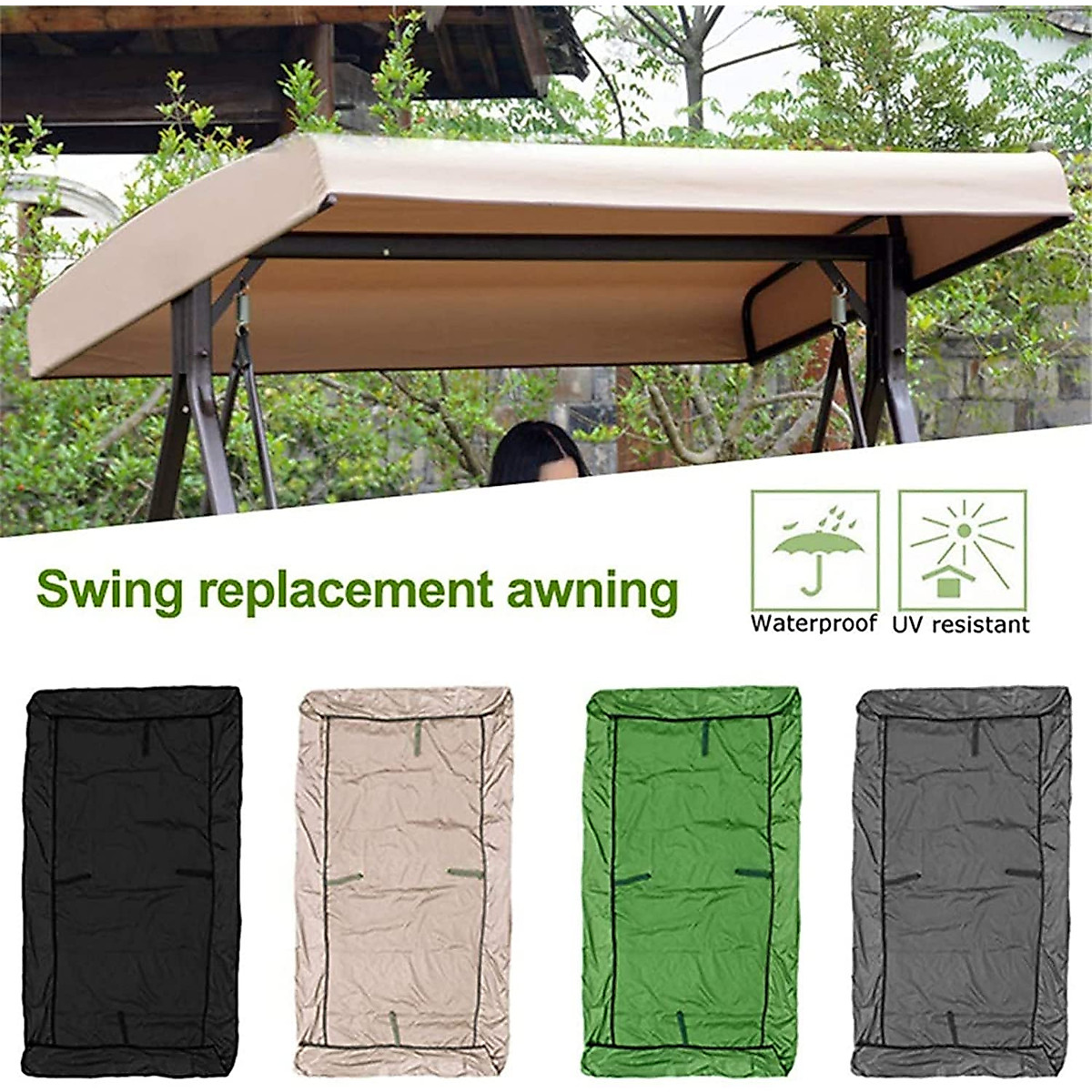 Replacement Canopy Top for Porch Swing, Strong Patio Swing Cover Universal Canopy for Garden Traditional 3 Person Swing (75x47x9inch, Beige)