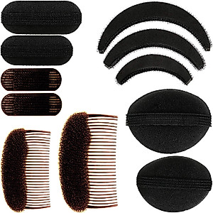 11 Pieces Sponge Volume Hair Bases Set Bump it Up Inserts Styling Tools Bump Up Combs Clips Sponge Hair Bun Updo Accessories for Women DIY Hairstyles(Black, Brown)