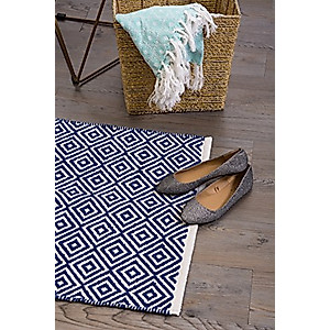 DII Woven Cotton Throw Rug, Area Rugs for Kitchen, Bedroom, Bathroom or Entry Way, Small Rug, 2x3, Diamond Nautical Blue