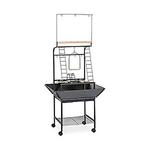 Prevue Pet Products Small Parrot Playstand with Wheels, Bird Stand Activity Play Center with Perches and Ladders, Indoor Outdoor Playground for Birds with Swing, Black Hammertone Finish