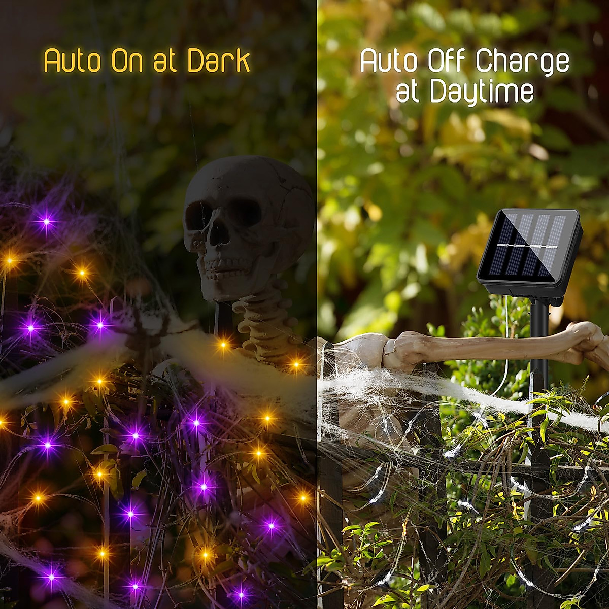 Retisee 8 Pieces Solar Orange and Purple Halloween Fairy Lights 39.37ft String Halloween Lights 120 Led 8 Modes Solar Twinkle Lights Outdoor Waterproof for DIY Balcony Patio Garden Outdoor Decorations