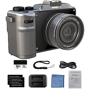 Digital Camera,4K Cameras for Photography,18X Digital Zoom,2 Batteries,32G TF Card,AutoFocus,Anti-Shake,Dual Camera,48MP Vlogging Camera for YouTube,Live Stream,Beginners Gray