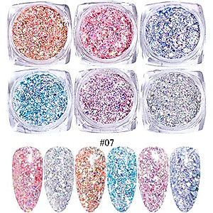6 Box/Set Holographic Nail Glitter Powder Nail Metallic Glitter Gold Nail Glitter Set Nail Decoration Nail Recovery Kit (B, One Size)