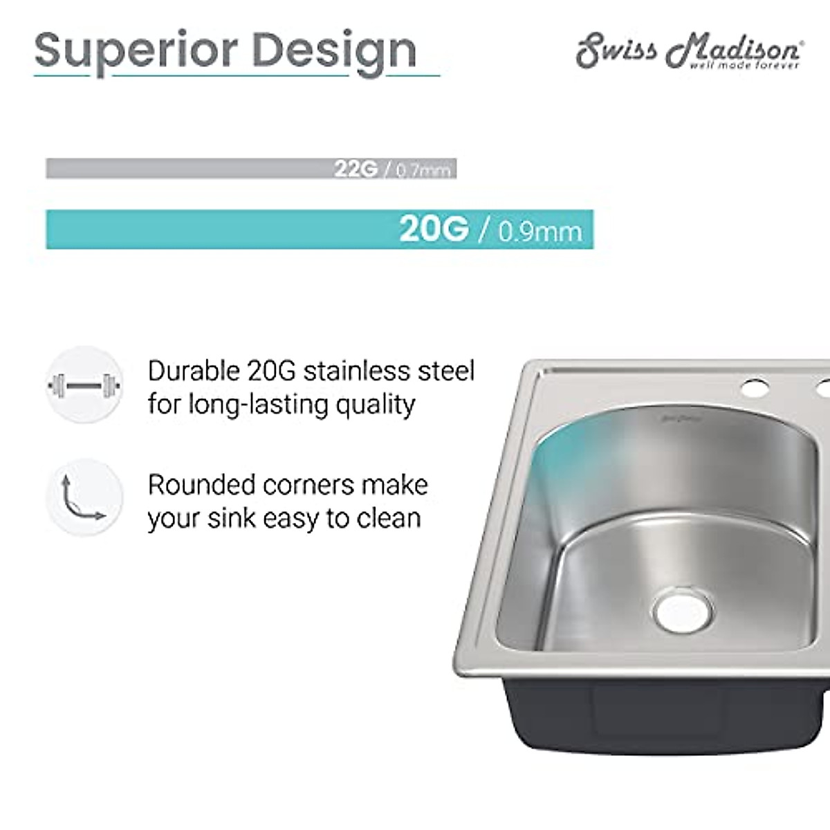 Swiss Madison SM-KT661 Ouvert 33 x 22 Stainless Steel, Dual Basin, Top-Mount Kitchen Sink