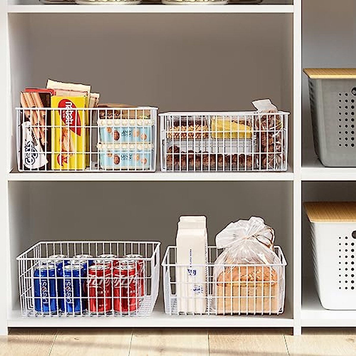 Orgneas Freezer Organizer Bins, Wire Freezer Baskets for Upright Freezer, Pantry Storage Basket Organizers with Handles for Frozen Foods, Snacks, Vegetables, Fruits and More, Set of 6
