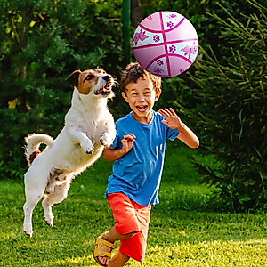 MGZFEZN Youth Basketballs Size 5 Rubber Game Outdoor 27.5 Basketball for Kids Play School Games Indoor Outdoor Park Beach & Pool with Pump(Pink)