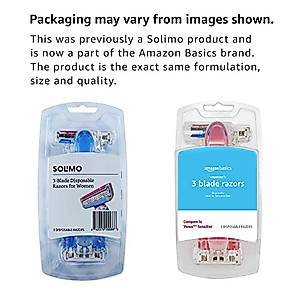 Amazon Basics 3-Blade Disposable Razors for Women, 6 Count, 2 Packs of 3 (Previously Solimo)