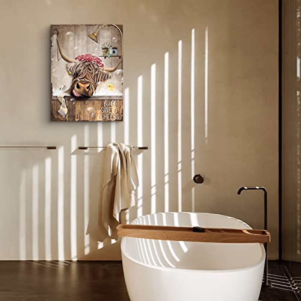 Highland Cow Bathroom Decor Wall Art Farmhouse Cow Bathroom Picture Wall Decor Funny Cattle Painting Framed Modern Artwork for Bathroom Toilets Decor 12x16 inch