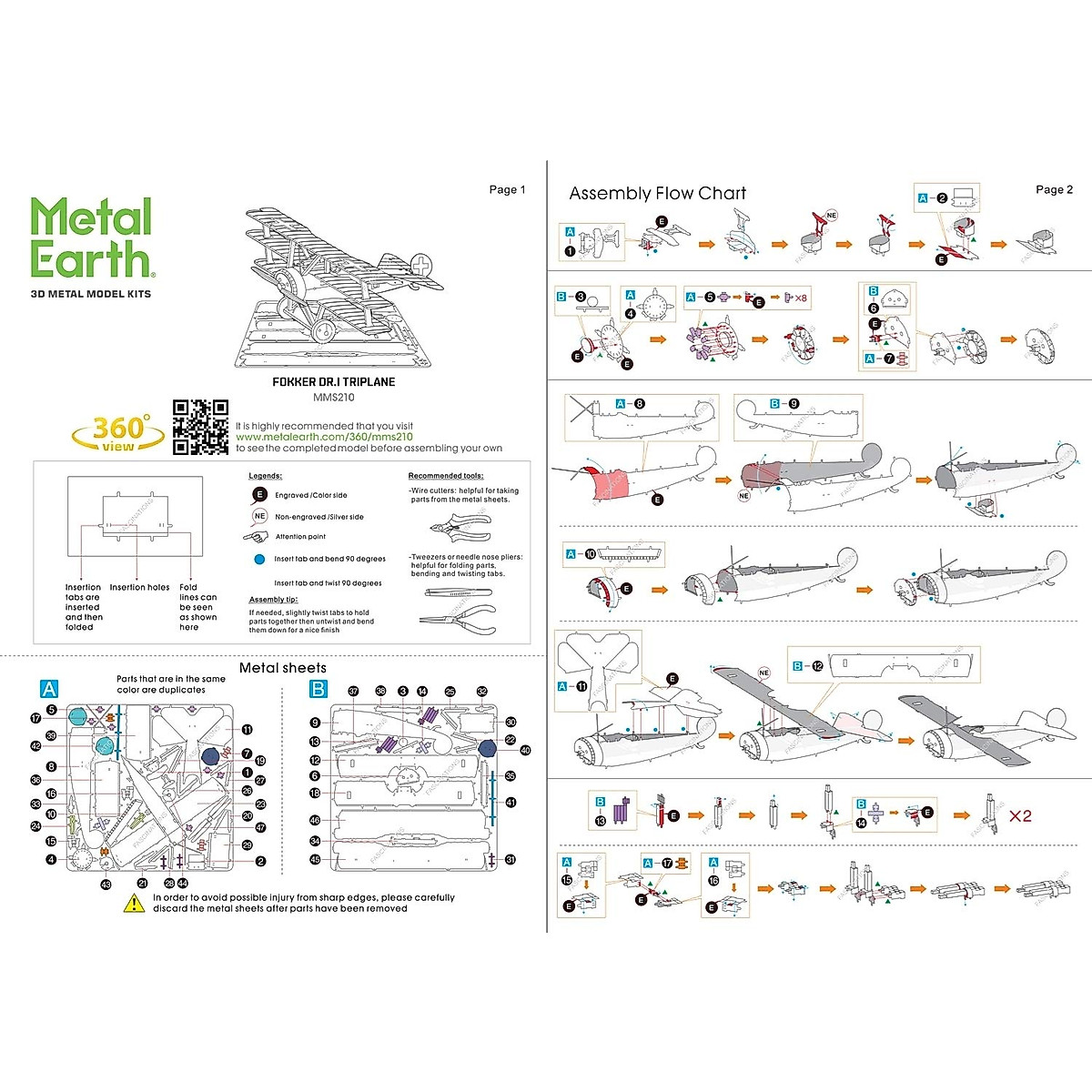 Metal Earth Fokker Dr. I Triplane 3D Metal Model Kit Fascinations