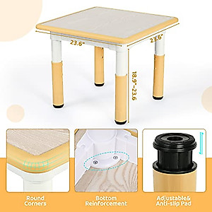 AuAg Kids Table and 4 Chairs Set, Height Adjustable Toddler Study Table and Chair Set for Age 2-10, Multi-Activity Art Table W/Graffiti&Scrubtable Desktop, for Daycare, Classroom, Home (Natural)