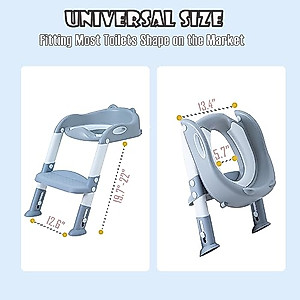 Potty Training Toilet Seat with Step Stool Ladder for kids and baby Adjustable Toddler Toilet Training Seat with Soft Not-Cold Padded Seat Safe Handles and Non-Slip Wide Steps, Ivory Grey for Kids