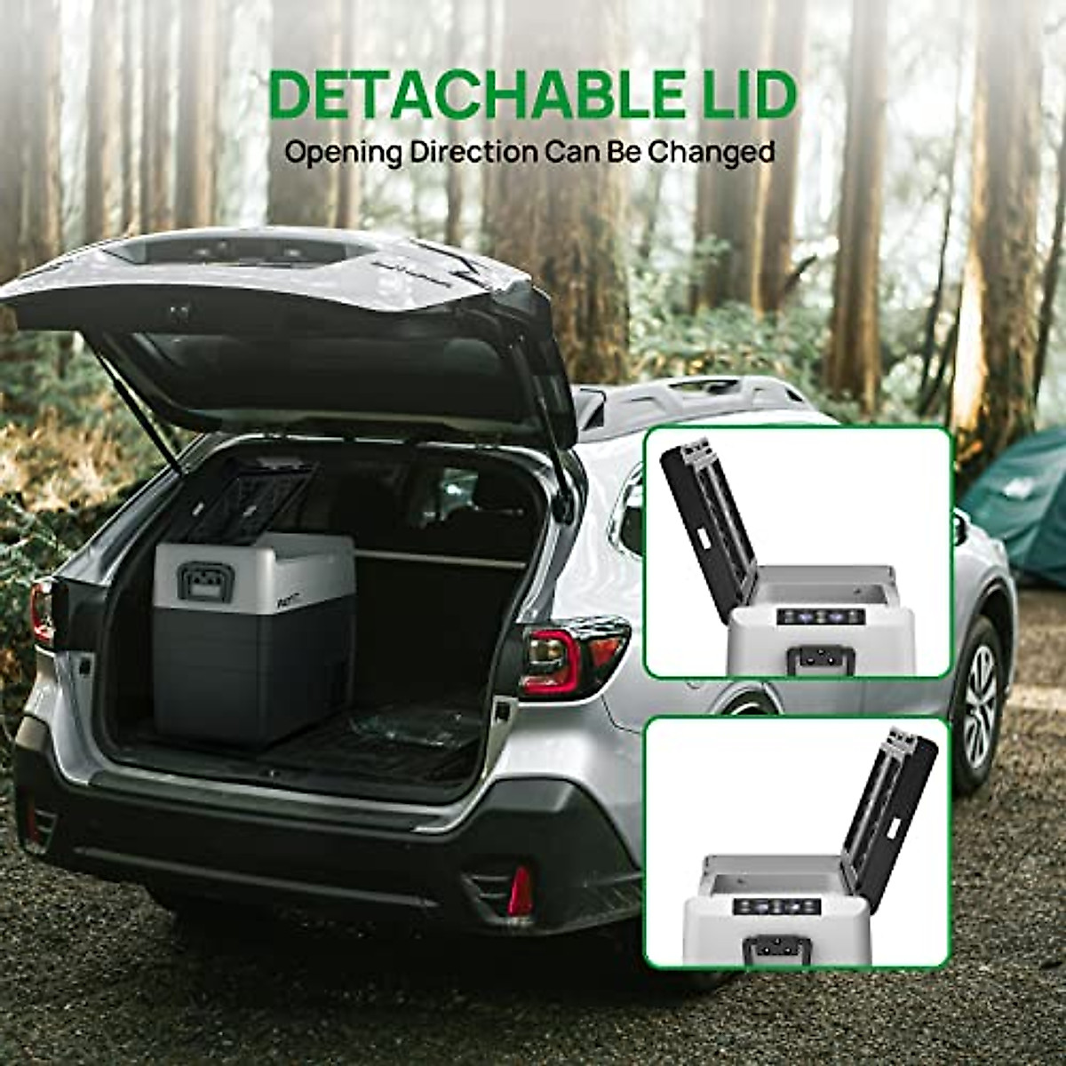 F40C4TMP 12 Volt Portable Refrigerator, 58 Quart Dual Zone Car Freezer, Independent Temperature Control -4℉ to 50℉, 55L Compressor Fridge, Camping, Travel, Trip, Vehicle, Home, 12V/24V DC & 110V AC