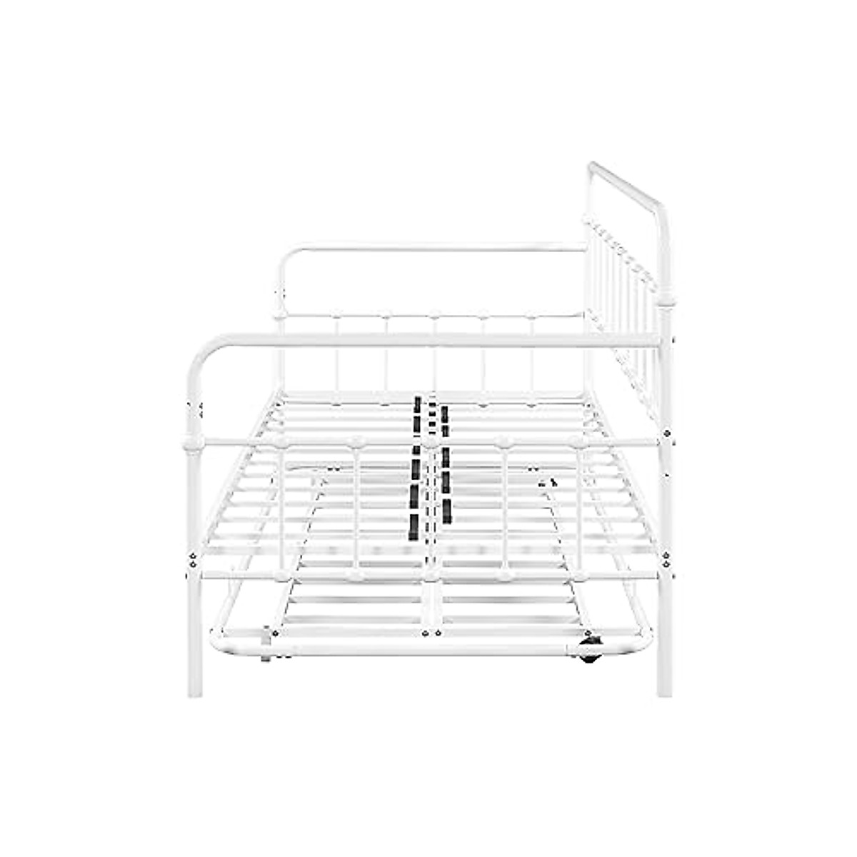 Oudiec Twin Size Metal Daybed with Trundle, Sofa Bed Frame Steel Slat Support for Teenagers/Adult Bedroom, Space Saving Design & No Box Spring Needed, White