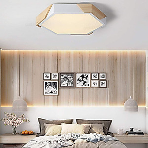 ZZZYZ Modern White Wooden LED Ceiling Light Fixture with Remote Ceiling Lamp Dimmable Hexagon Ceiling Light for Living Room Bedroom Kitchen Hallway Entry-Cold White Light 40cm