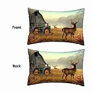 Mugod Throw Pillow Case Deer and Old Log House Tractor,Waist Lumbar Cushion Cover Sofa Home Decorative Rectangle Oblong 20x30 Inches