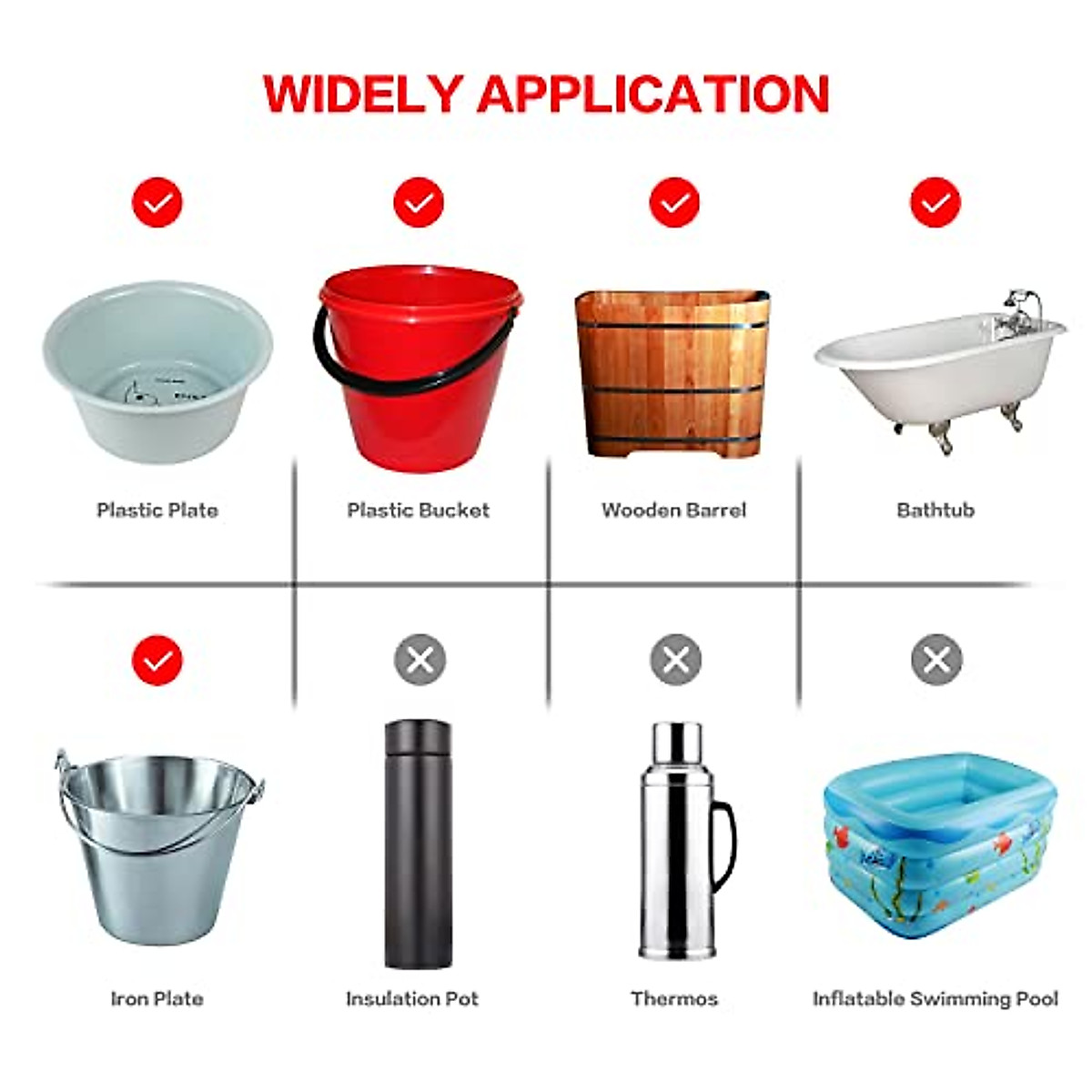 BIRD WISH Water Trough Heater, 1500W Thermostat Control Double Safety Protection Immersion Hot Water Heater Element with Auto Shut Off for Pool, Bucket, Bathtub,Stock Water Tank