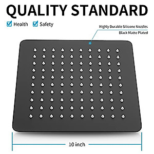 GELE Rainfall Shower Head, 10 Inch High Pressure Shower Head, Ultra -thin Matte Black Shower Head Without Shower Arm, Stainless steel