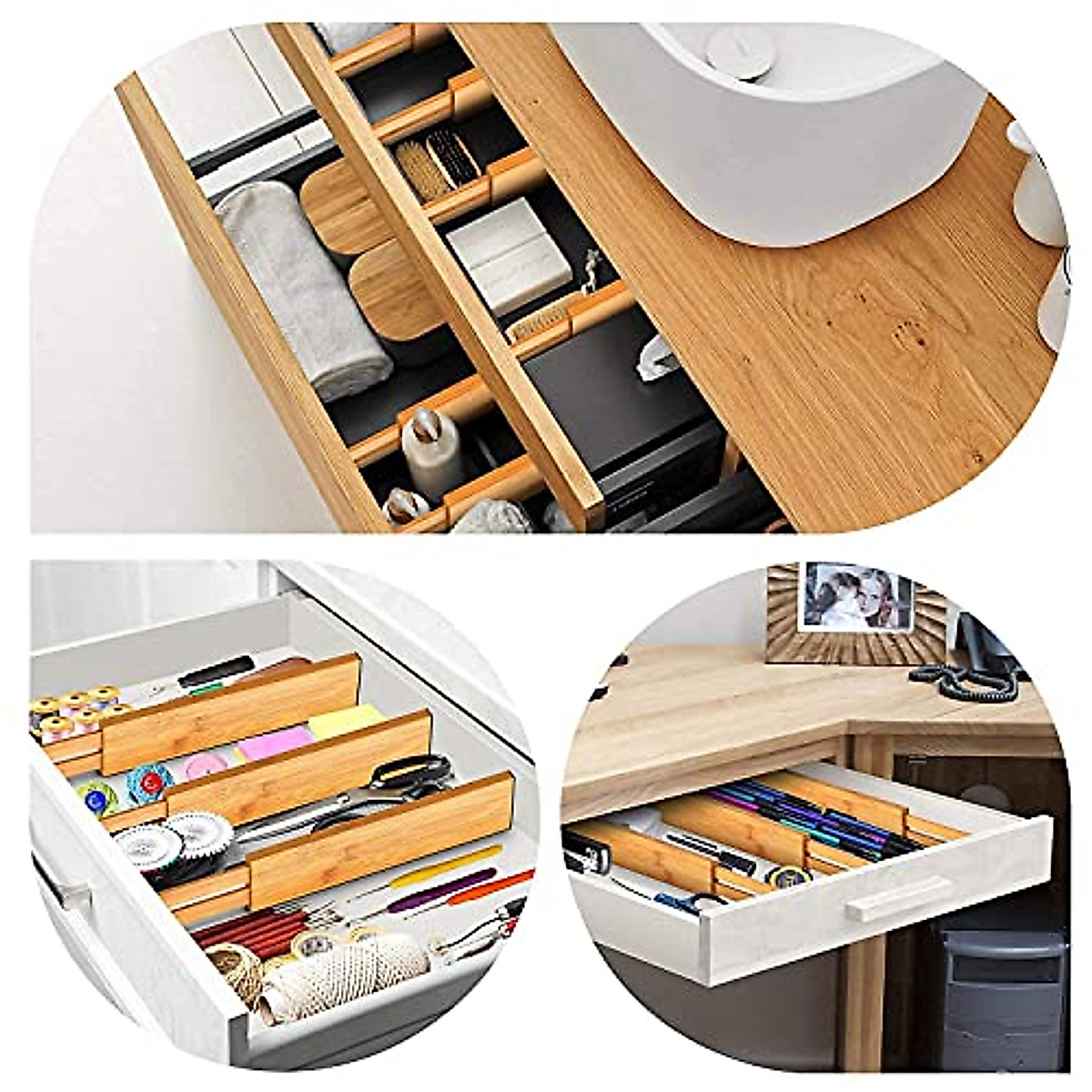 Pipishell Bamboo Drawer Dividers Organizers Adjustable Expandable Wooden Separators Organization for Kitchen Bedroom Bathroom Dresser 4 Pack (12.5-15.8 inch)