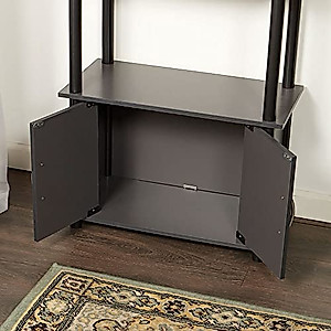 Home Basics 4 Tier Shelf Organizer with Cabinet (Grey) Contemporary Cabinet Shelves for Décor, Bins, and More | Tall Cabinet Storage Shelf Rack